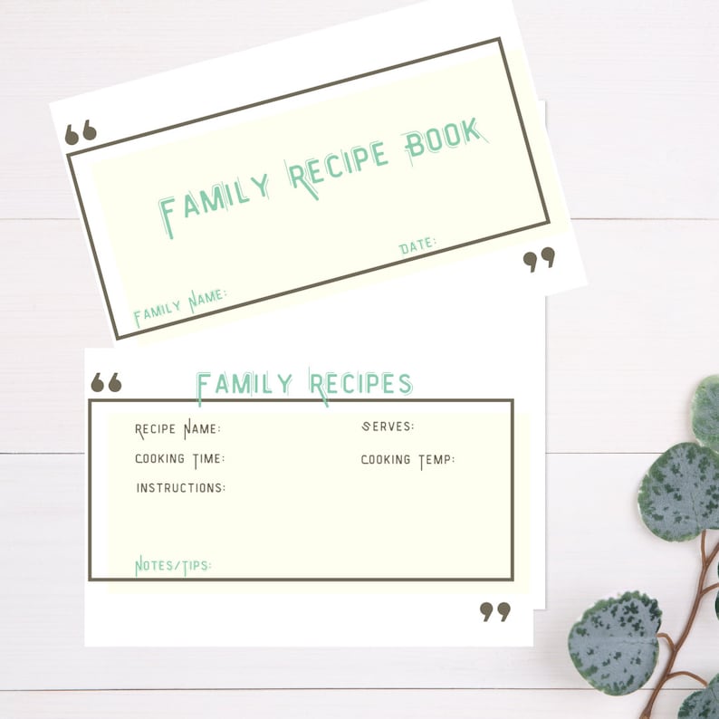 Vintage Family Recipe Card Templates and Matching Recipe Book Cover ...