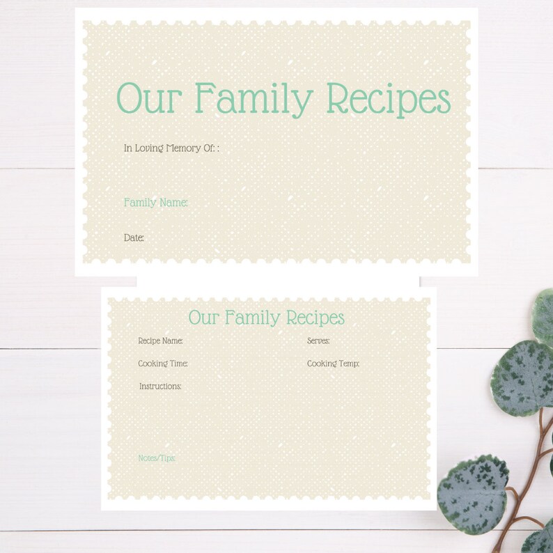 Vintage Family Recipe Card Templates and Matching Recipe Book Cover ...
