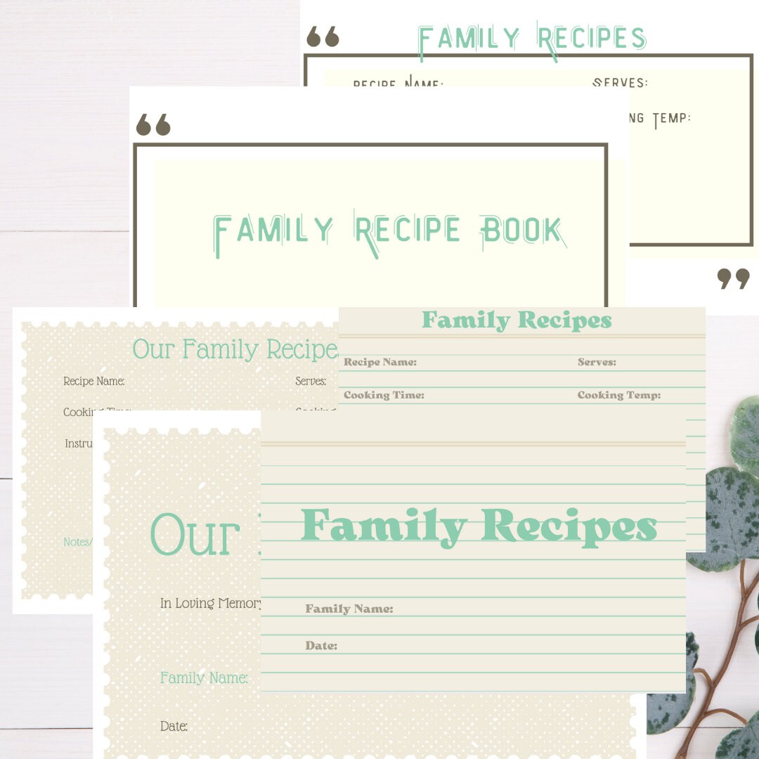 Vintage Family Recipe Card Templates and Matching Recipe Book Cover ...