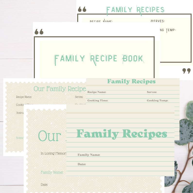 Vintage Family Recipe Card Templates and Matching Recipe Book Cover ...