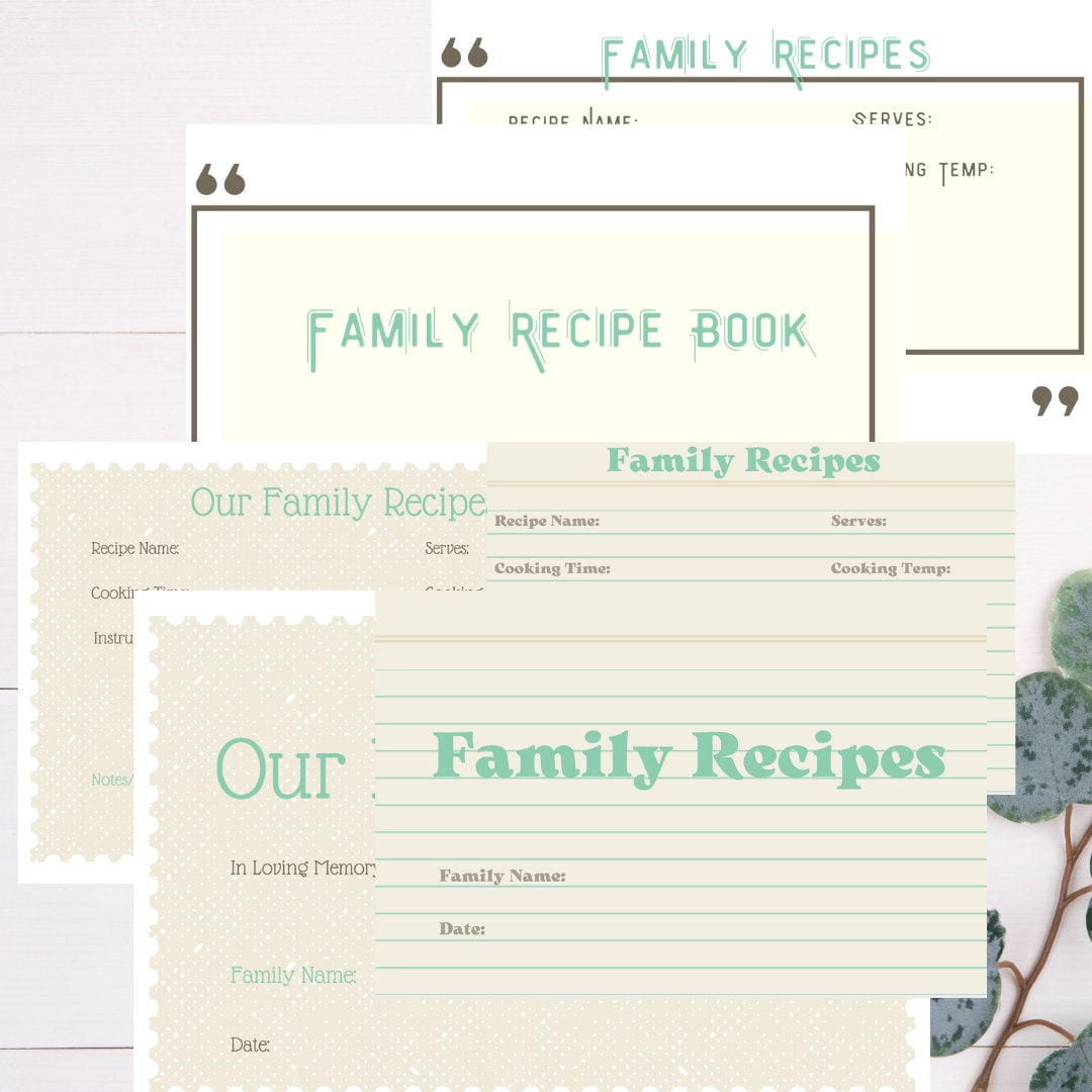 Vintage Family Recipe Card Templates and Matching Recipe Book Cover ...