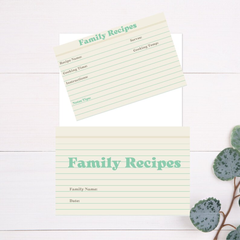 Vintage Family Recipe Card Templates and Matching Recipe Book - Etsy