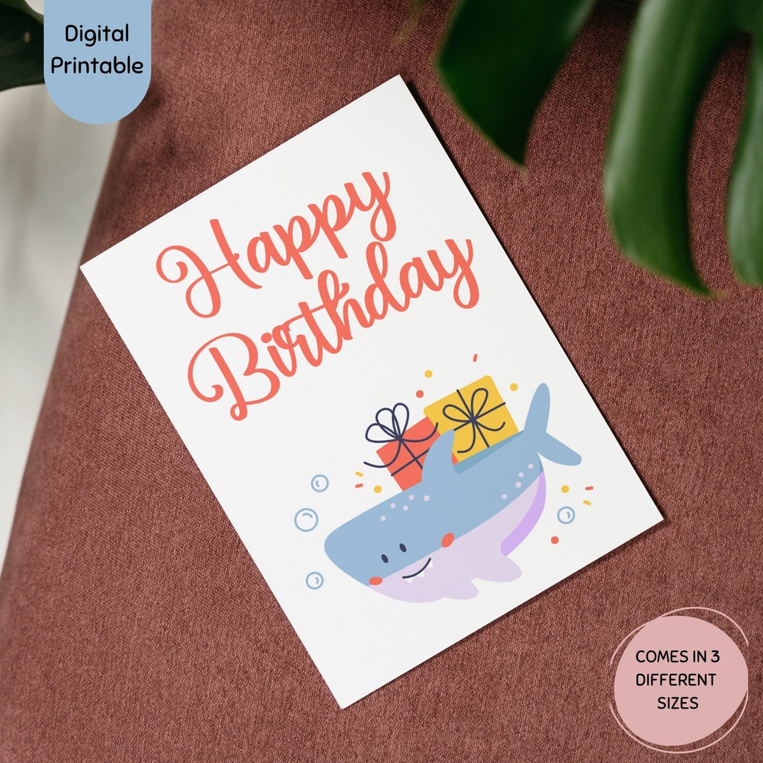 Printable Shark Birthday Card Happy Birthday Card Greeting Etsy