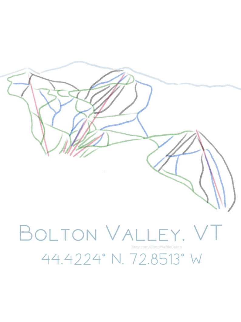 Bolton Valley Ski Trail Map, Digital Download, Ski Home Decor, Ski Gift ...