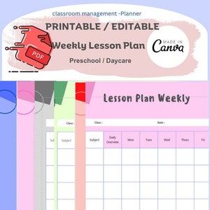 Printable PDF / Editable on Canva / Simple/ Multicolour Weekly Lesson ...