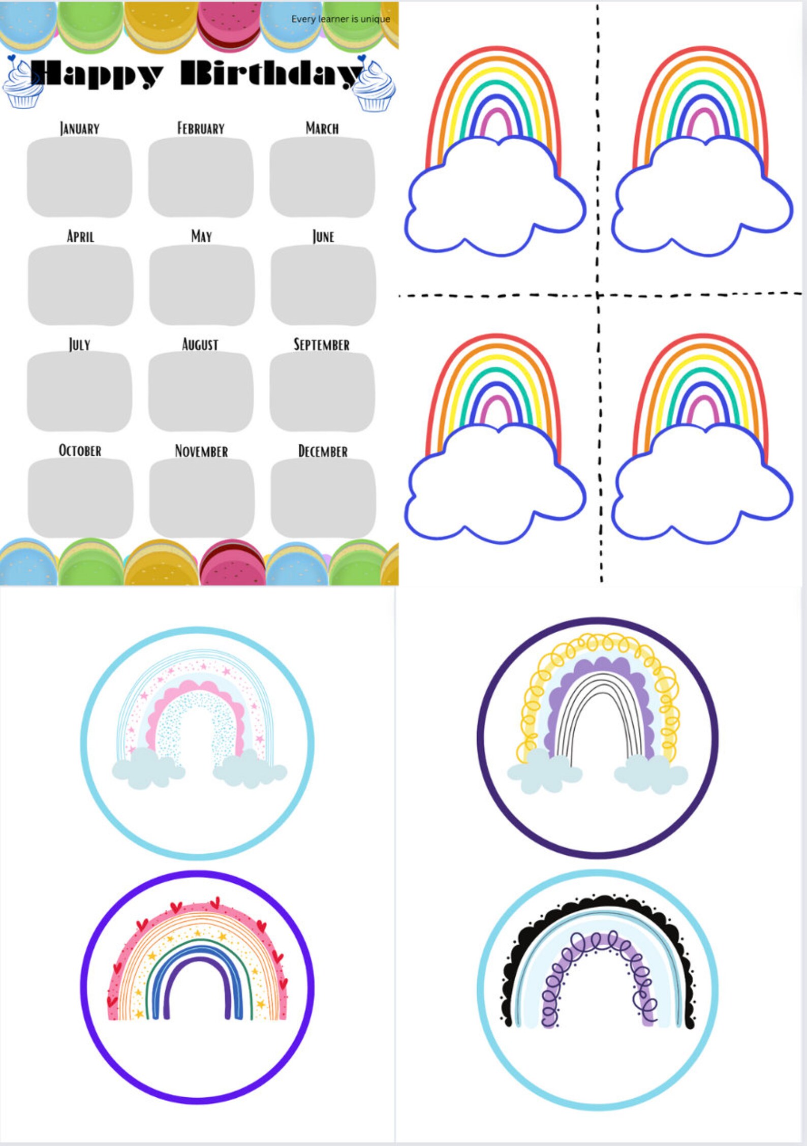 Happy Birthday Month / Name Tag Cutouts A4 ( 8 X 11") Printable ...
