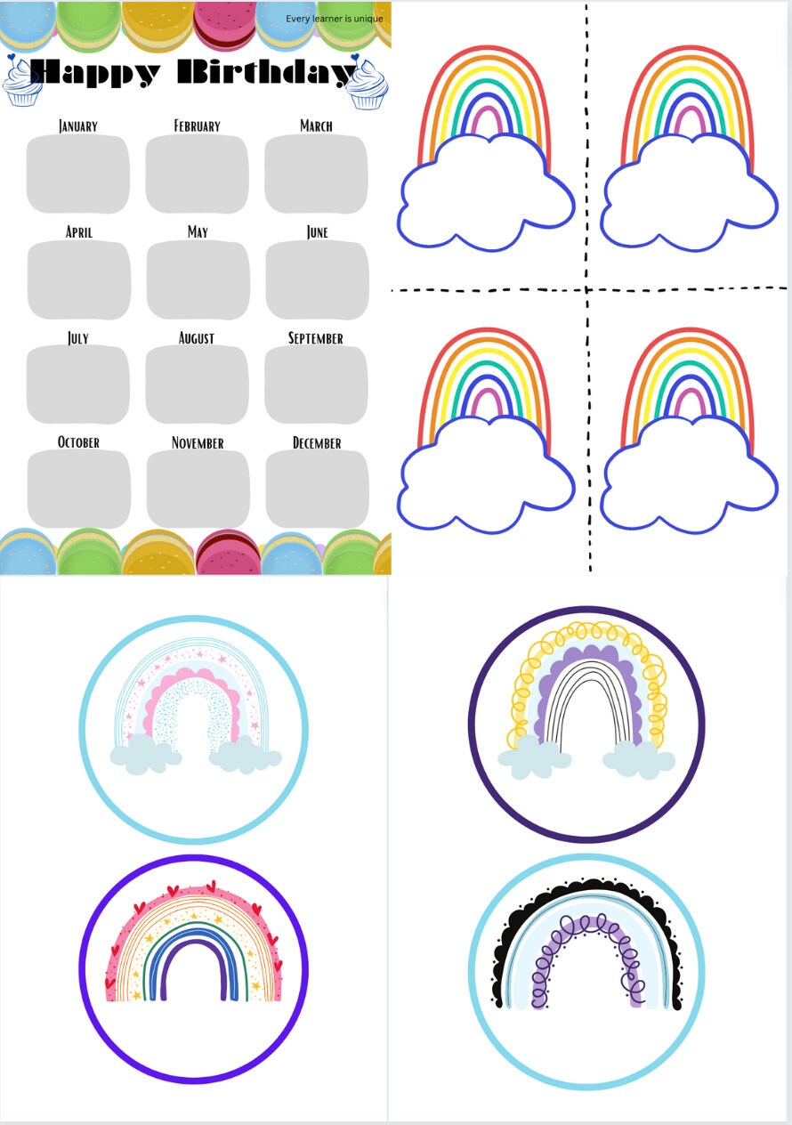 Happy Birthday Month / Name Tag Cutouts A4 ( 8 X 11") Printable ...