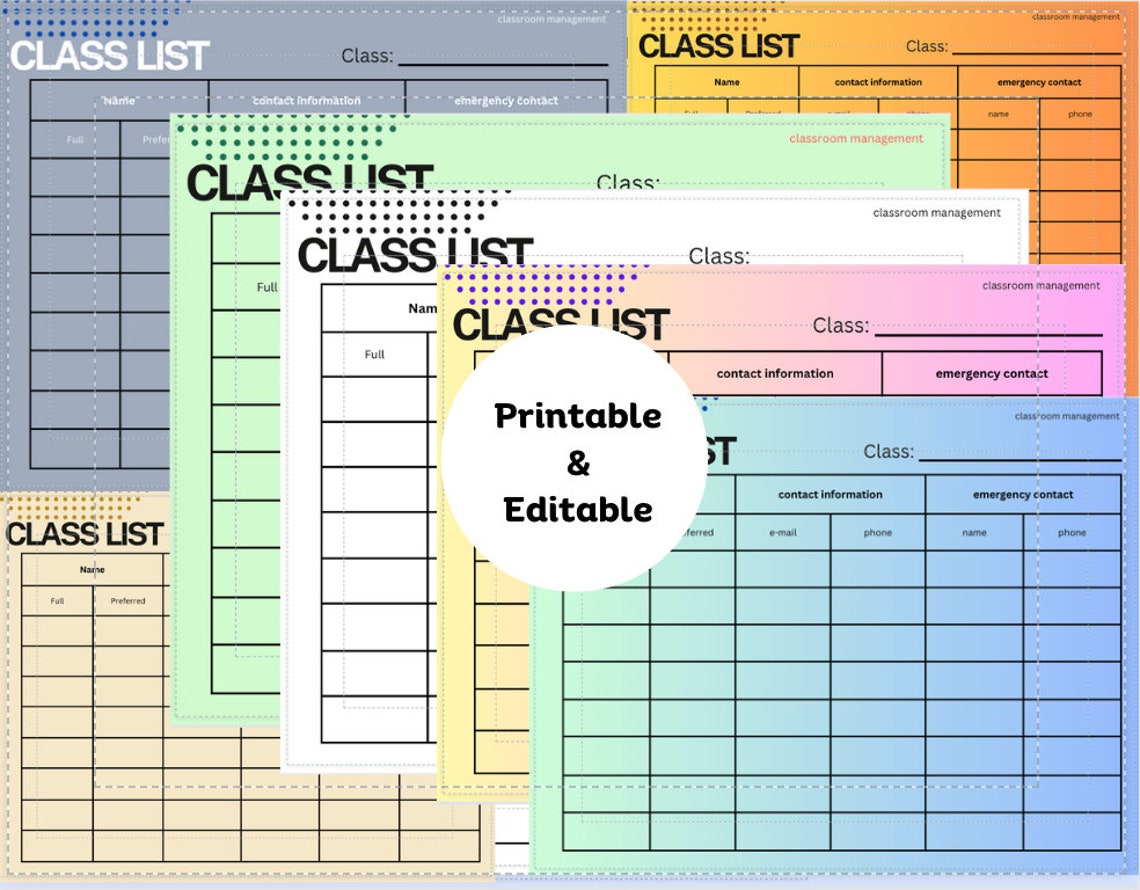 Timeless Multicolour Class Roster for ESL / Adults Classroom Management ...