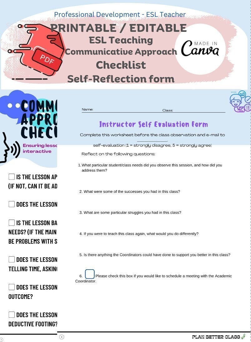 Communicative Approach Checklist /self-reflection Form for New ESL ... Communicative Approach Checklist /self-reflection Form for New ESL ...