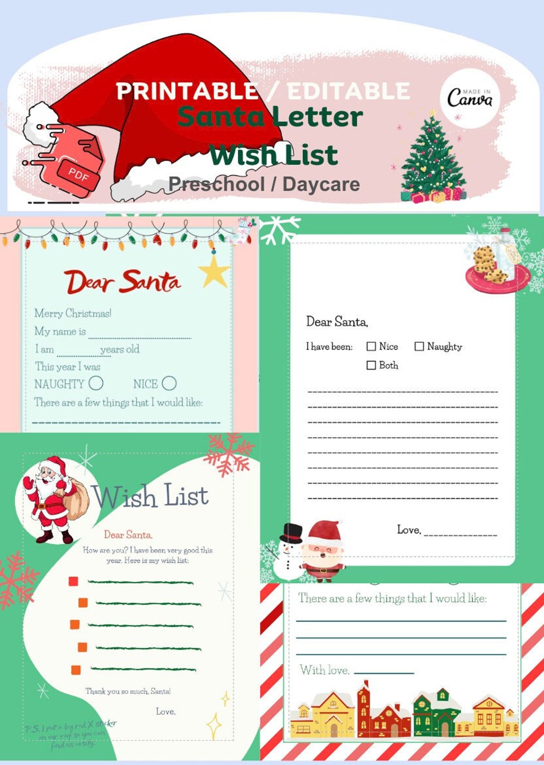 Santa Letter / Santa Wish List for Preschool/kindergarten, Pre-k ...