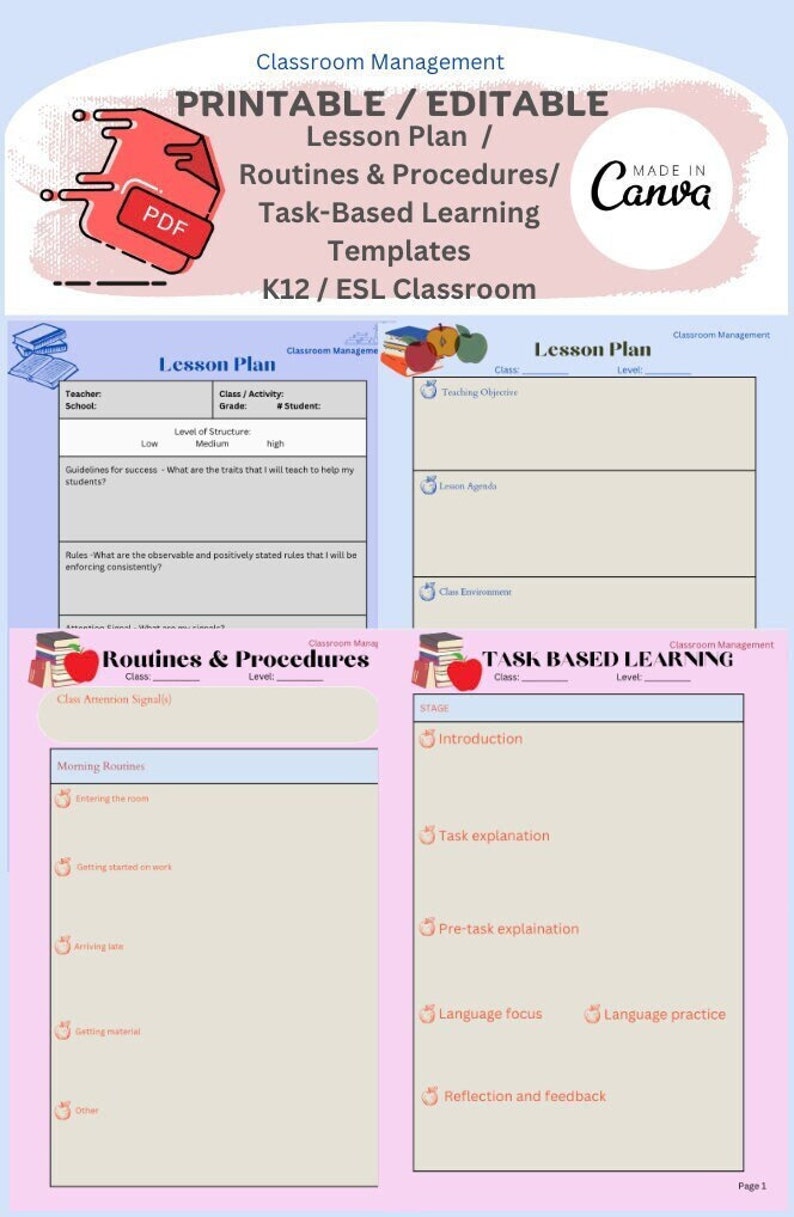 Printable / Editable Lesson Plan / Routines & Procedures / Task-based ...