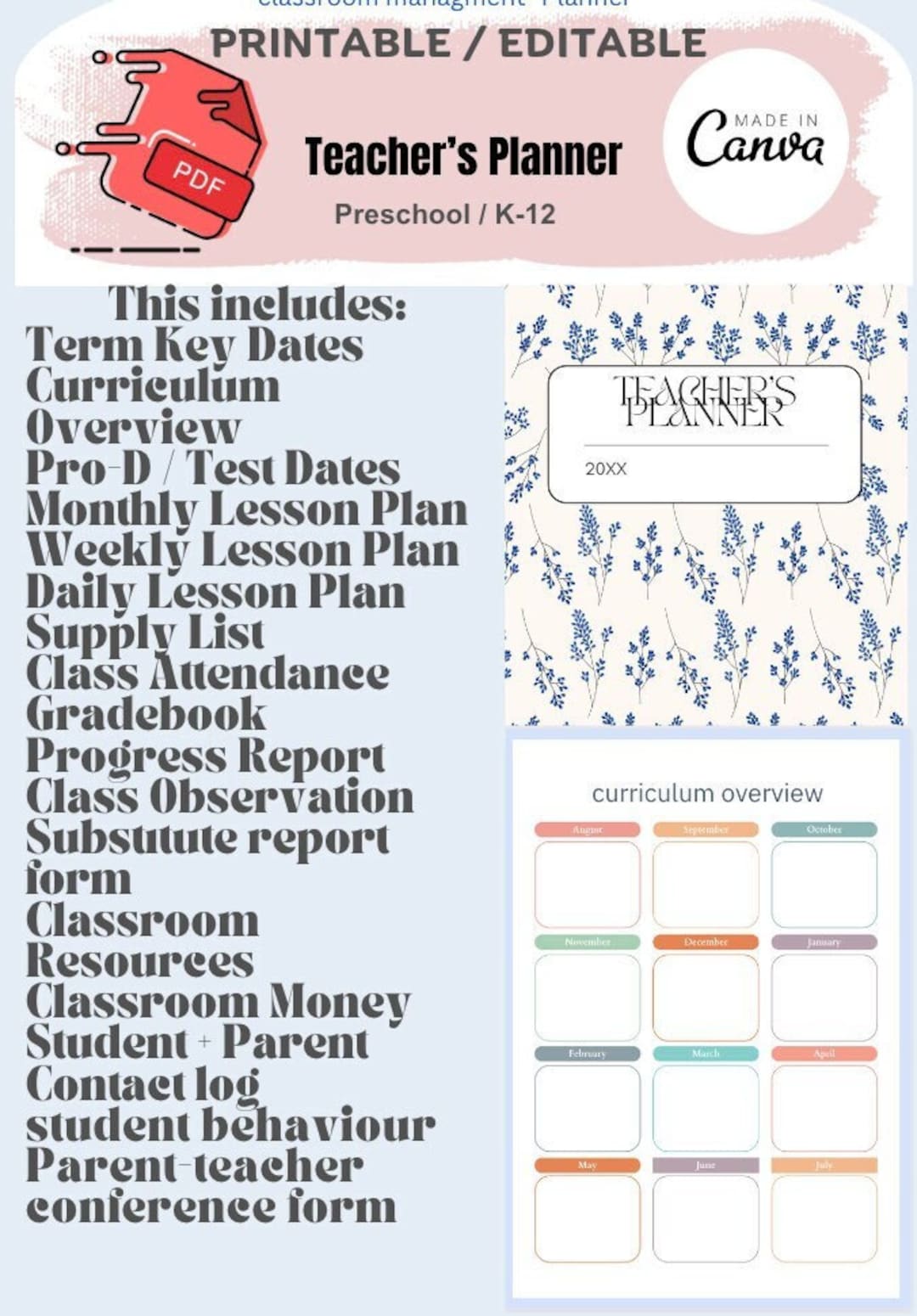 Ultimate Teacher Planner - K-12 / Preschool / ESL Teacher / - Etsy