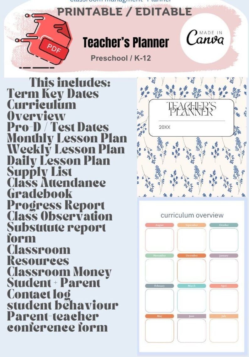 Ultimate Teacher Planner - K-12 / Preschool / ESL Teacher / - Etsy