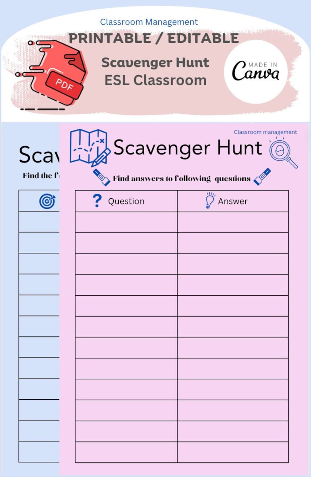 Scavenger Hunt Template for ESL Classroom Editable PDF on Canva ...