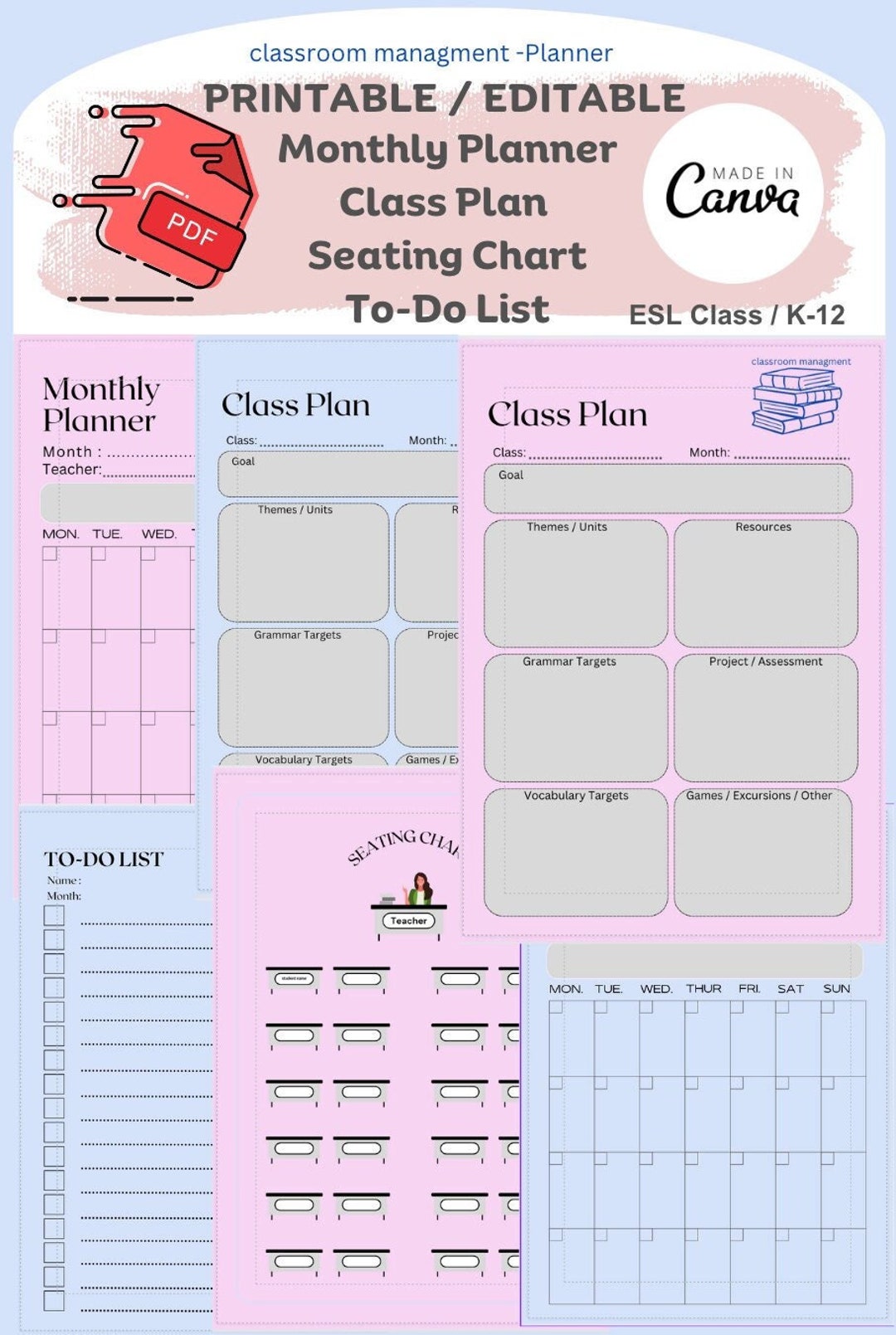 Minimalistic Printable PDF / Editable Monthly Planner / Lesson Plan ...