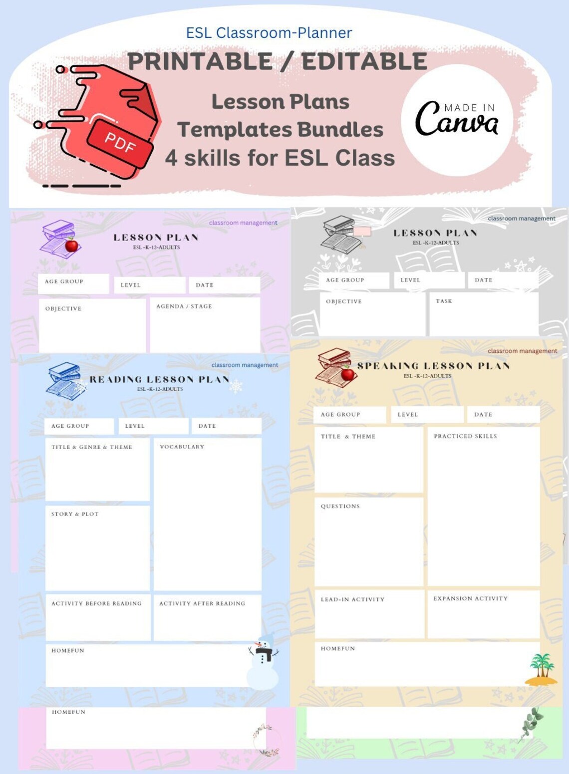 Printable / Editable ESL Lesson Plan Template for 4 SKILLS - ESL ...