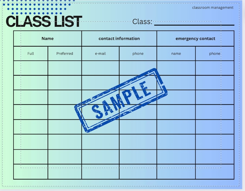 Timeless Multicolour Class Roster for ESL / Adults Classroom Management ...