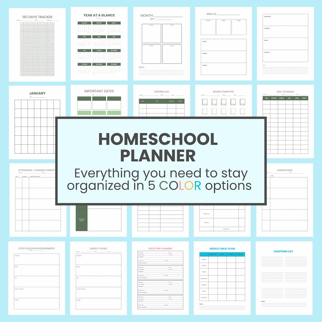 Homeschool Planner: 180-day Tracker, Meal Planner (printable PDF) - Etsy