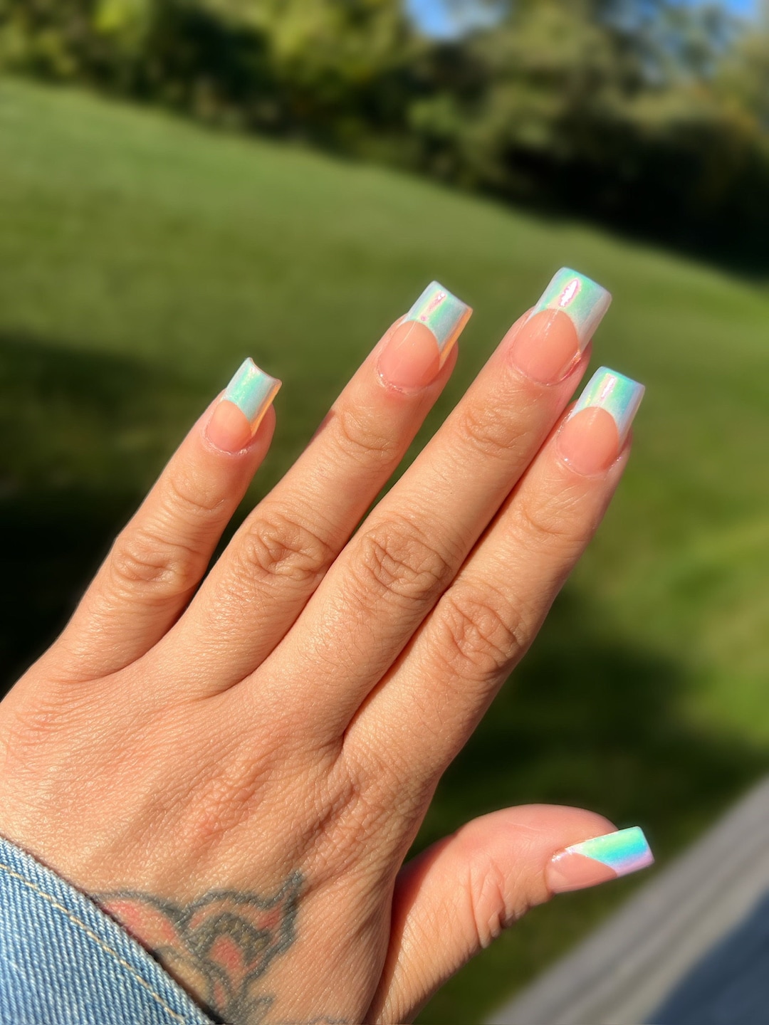 Chrome Tip Nails, Reusable Nail Set, Chrome Nails, Mirror Nails, Glue ...