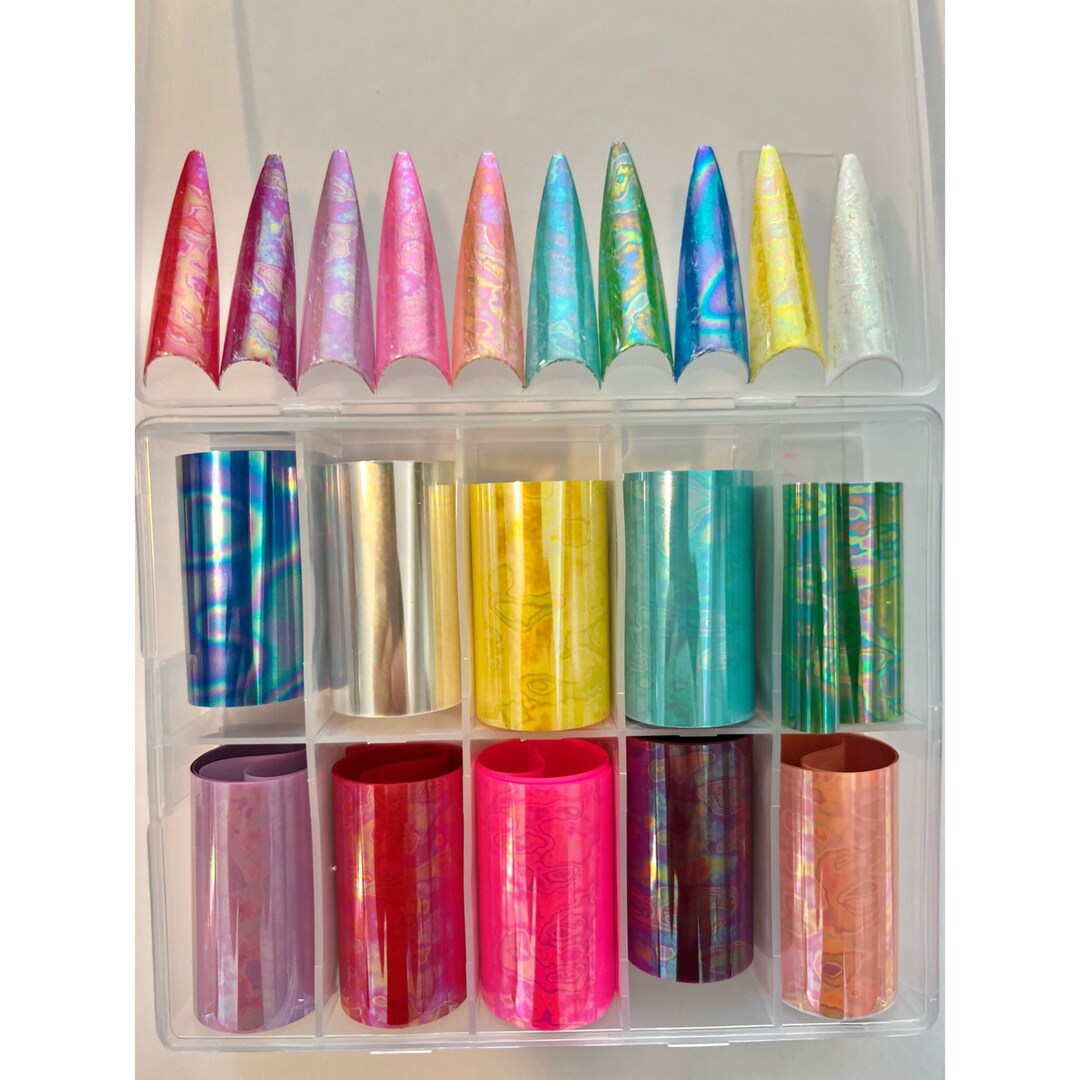 Set of 10 Holographic Oil Effect Nail Foil/ Holographic Nail Transfer ...