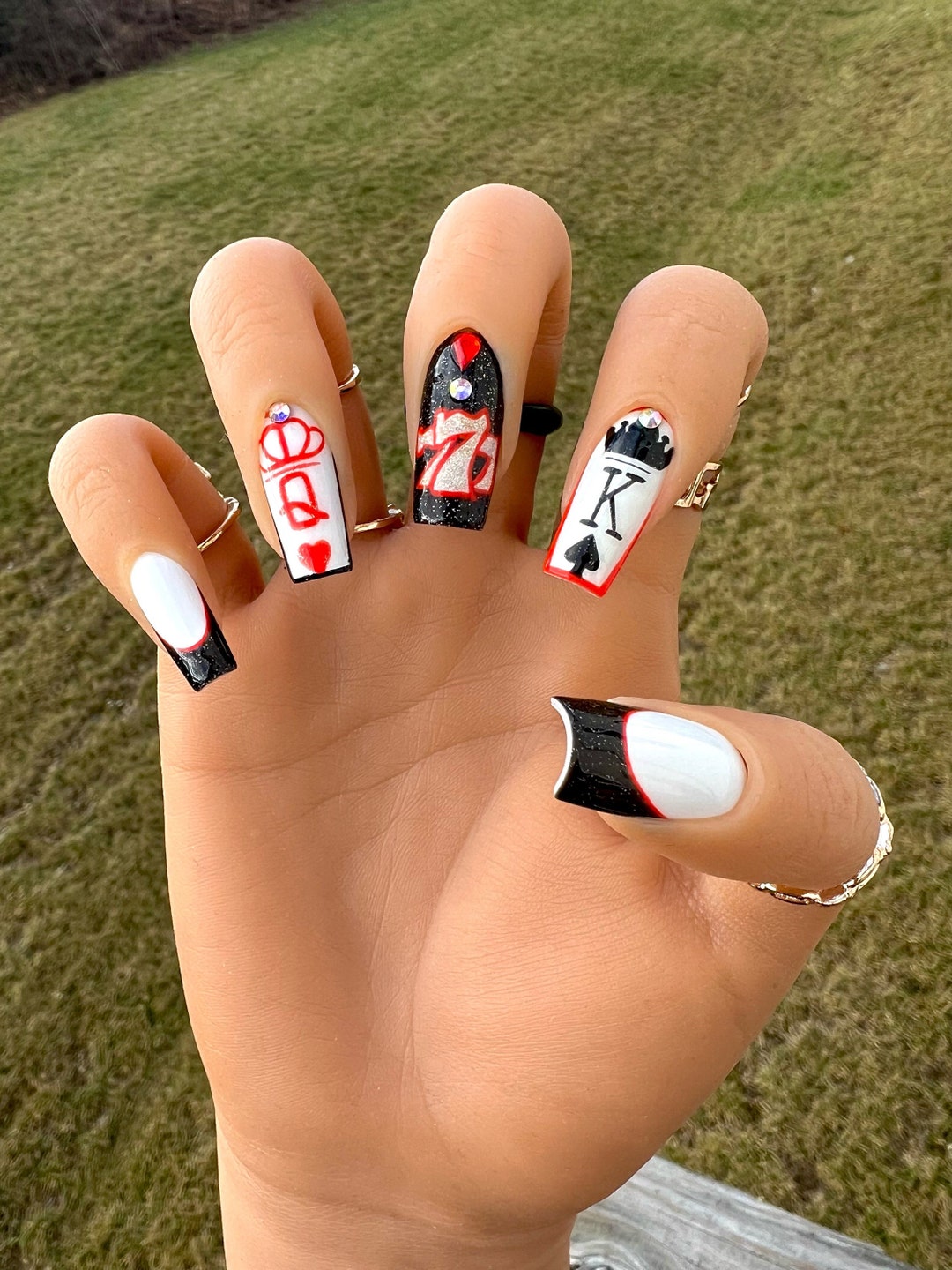 Red and Black Lady Luck Press on Nails, Reusable Press on Nails, Poker ...