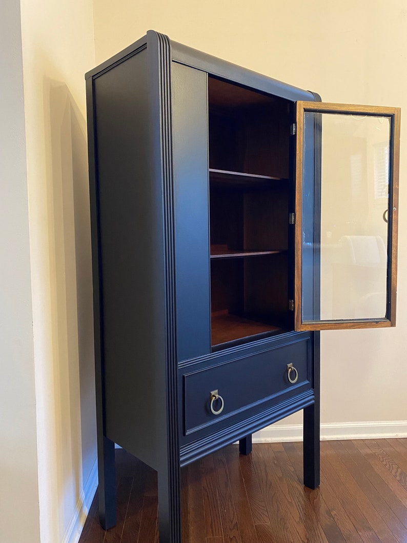 SOLD -EXAMPLE ONLY. Refinished Solid Wood Black Bookcase Storage ...