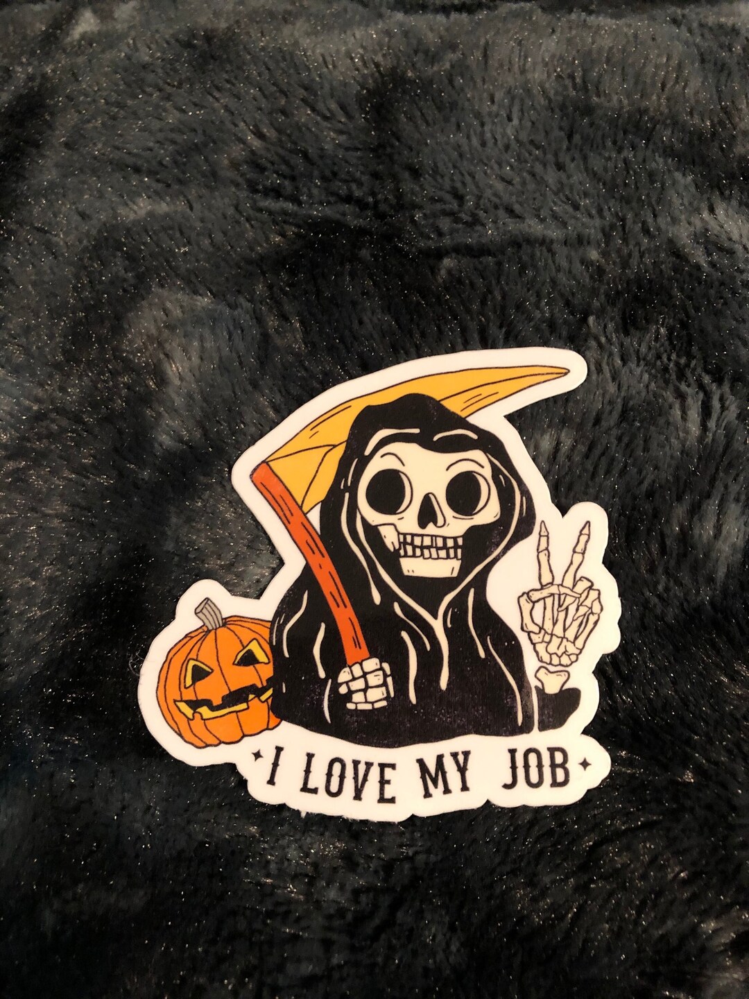 Grim Reaper Skeleton Sticker, Spooky Season, I Love My Job Sticker ...