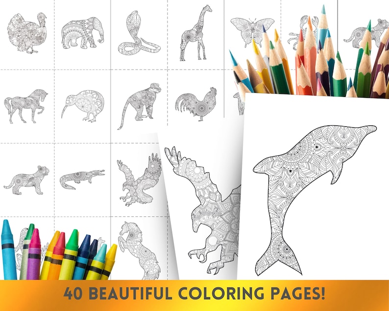 Animal Coloring Pages for Stress Relief Instant PDF Download Beautiful ...