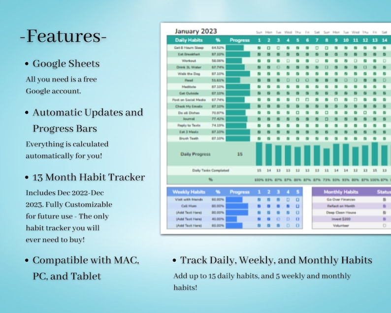 ADHD Daily Habit Tracker Google Sheets Template Task and Productivity ...