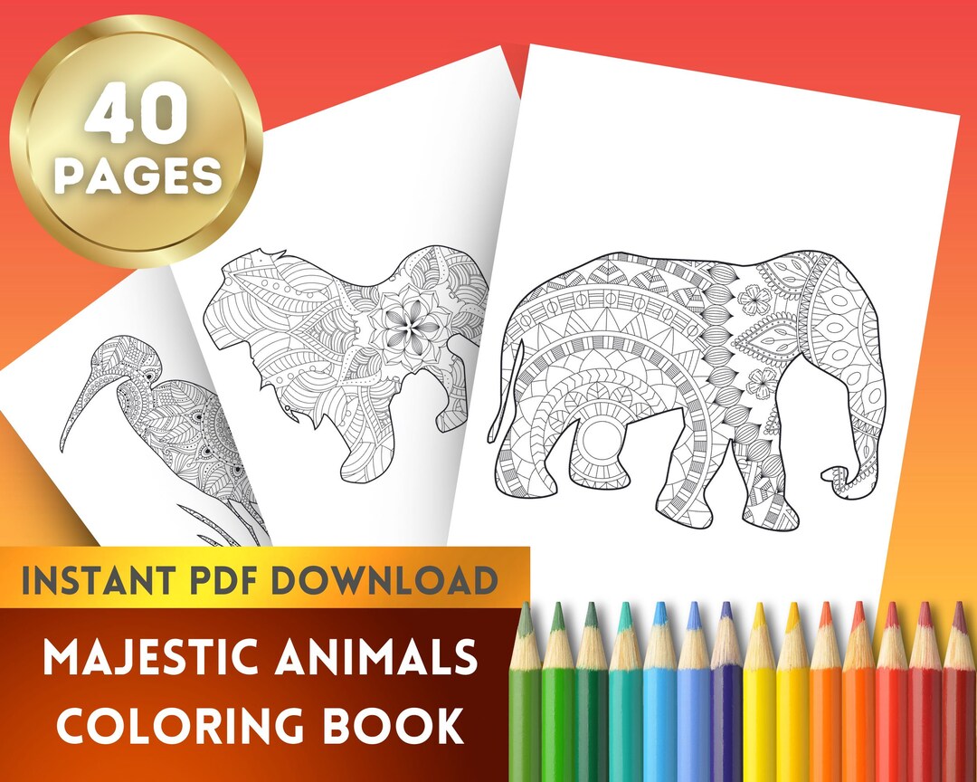 Animal Coloring Pages for Stress Relief Instant PDF Download Beautiful ...
