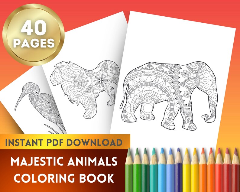 Animal Coloring Pages for Stress Relief Instant PDF Download Beautiful ...
