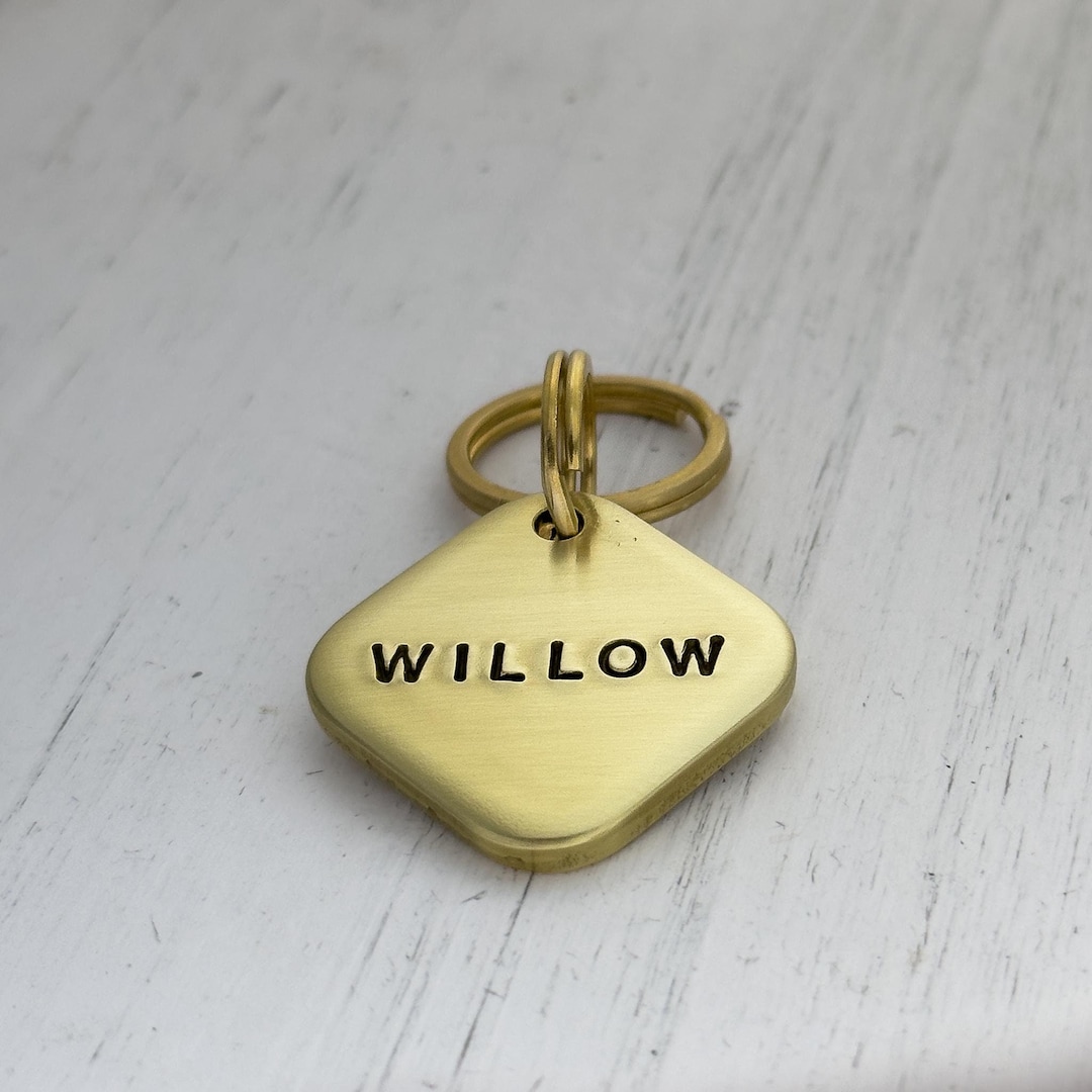 Diamond-shaped Dog Tag in a Minimalist Style. This Tag is Personalized ...