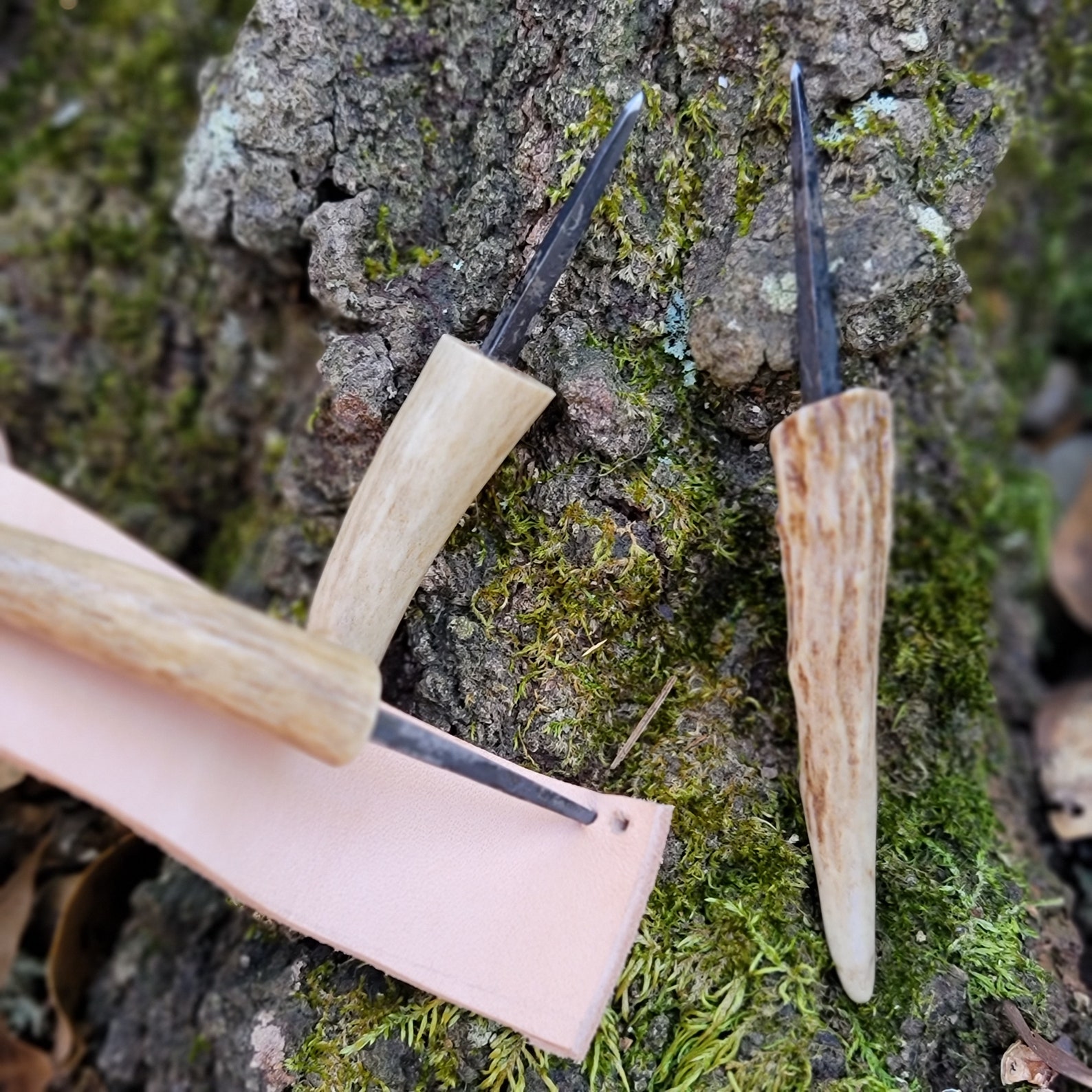 Small Hand Forged | Iron Push Awl | Antler Handle | Reenactment Leather ...