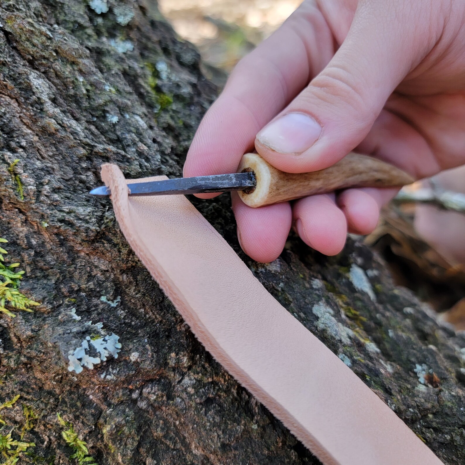 Small Hand Forged | Iron Push Awl | Antler Handle | Reenactment Leather ...