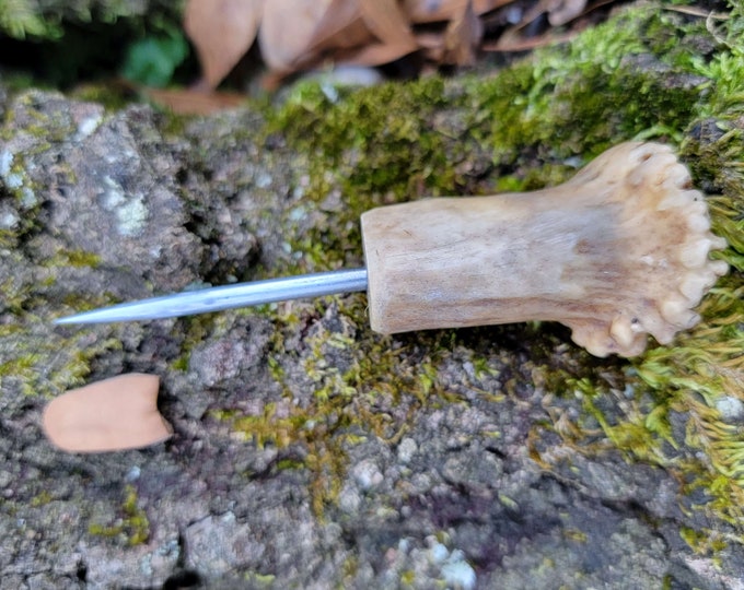 Hand Forged Leatherworking Push Awl With Antler Burr Handle | Safety ...