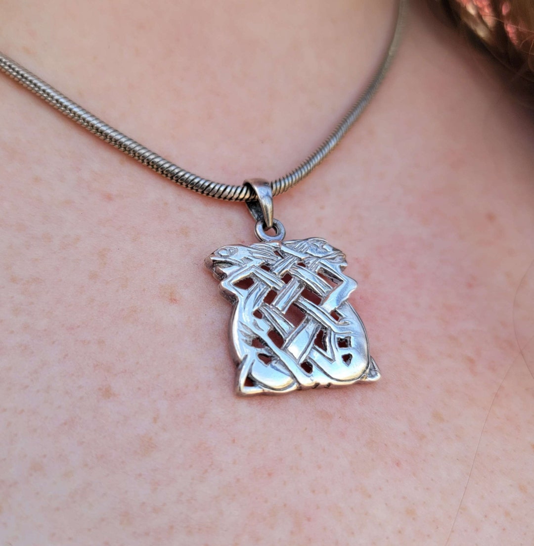 Celtic Dog Pendant Sterling Silver Chain & Pendant Zoomorphic Necklace ...