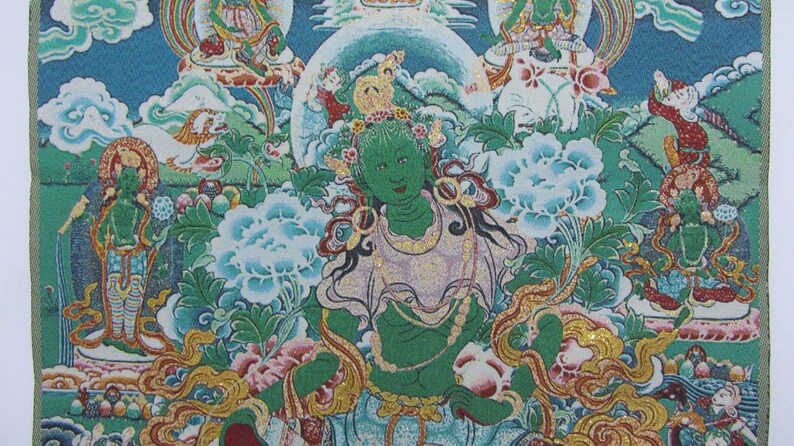 Tibetan Thangka Painting, Silk Braid Painting Green Tara Buddha ...