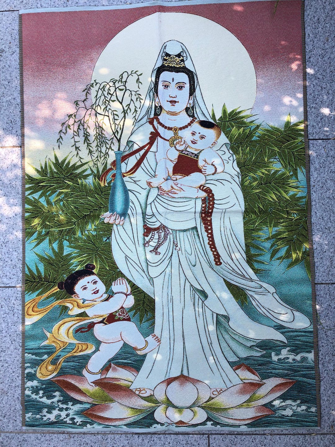 Temple Guanyin the Kwan-yin of Giving Sons Thankga Thangka Wall Decor ...