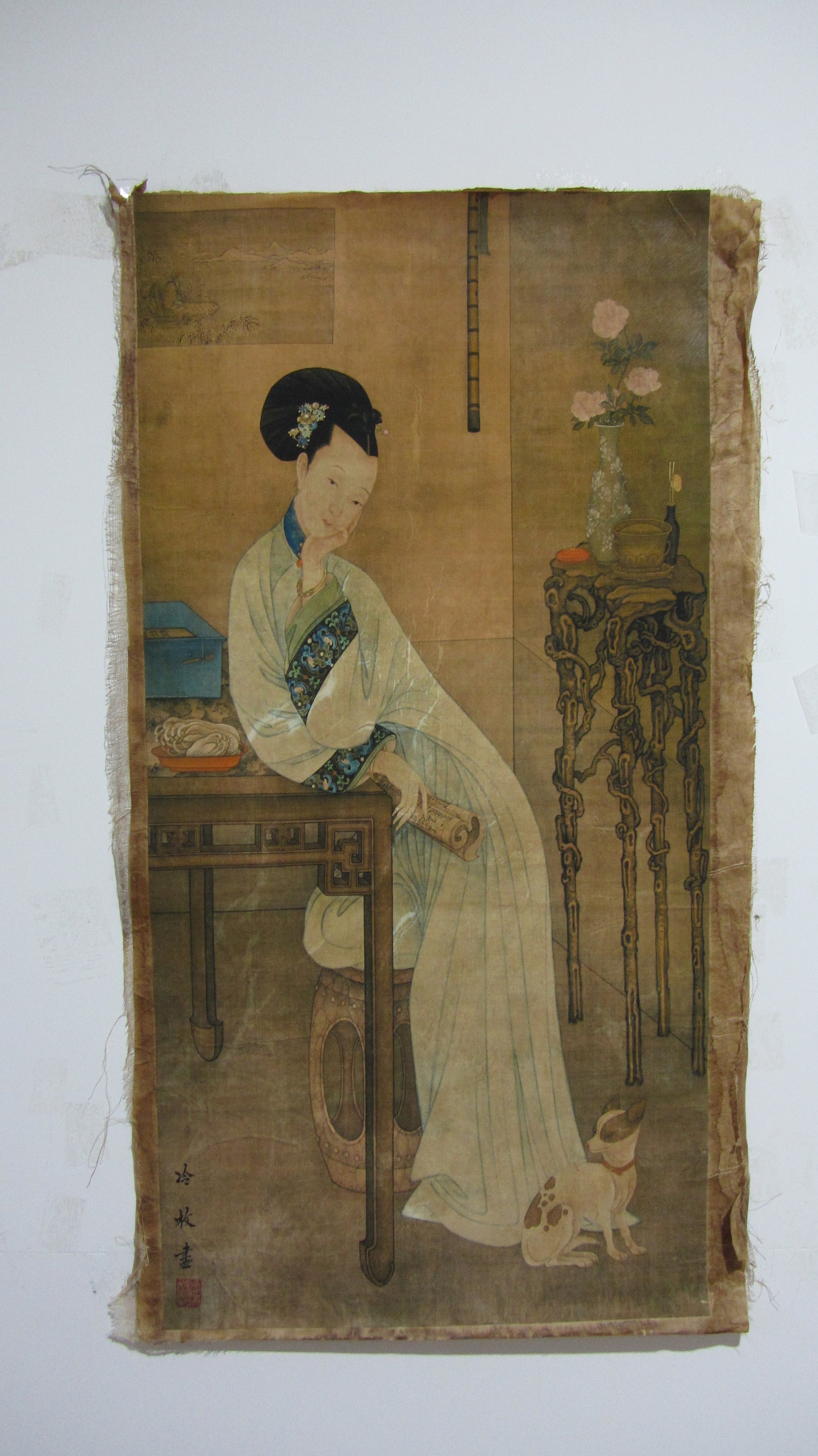 Large Chinese Old Paper Painting Lady of the Song Dynasty Old Water ...
