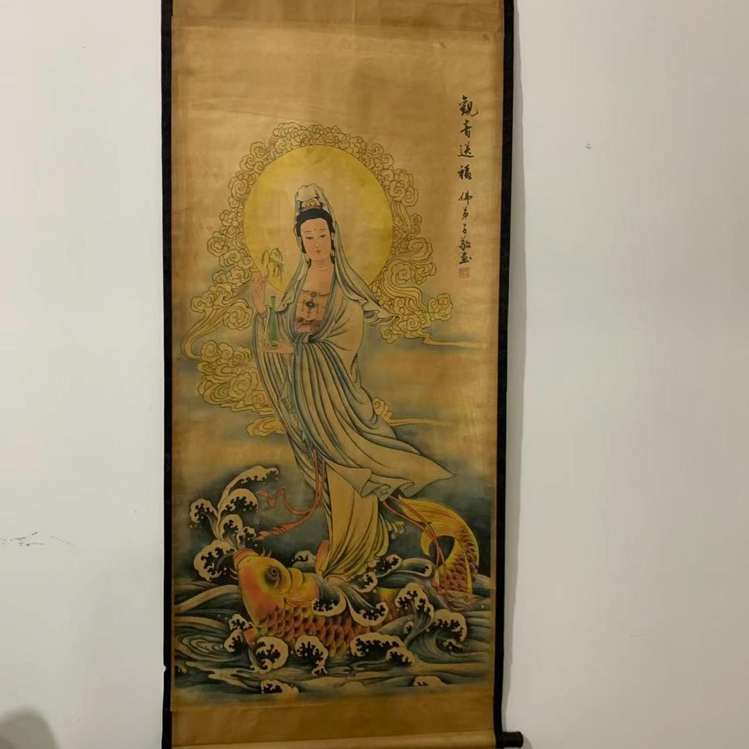 Guanyin Painting, Rustic Signed Chinese Wall Hanging Scroll Interior ...