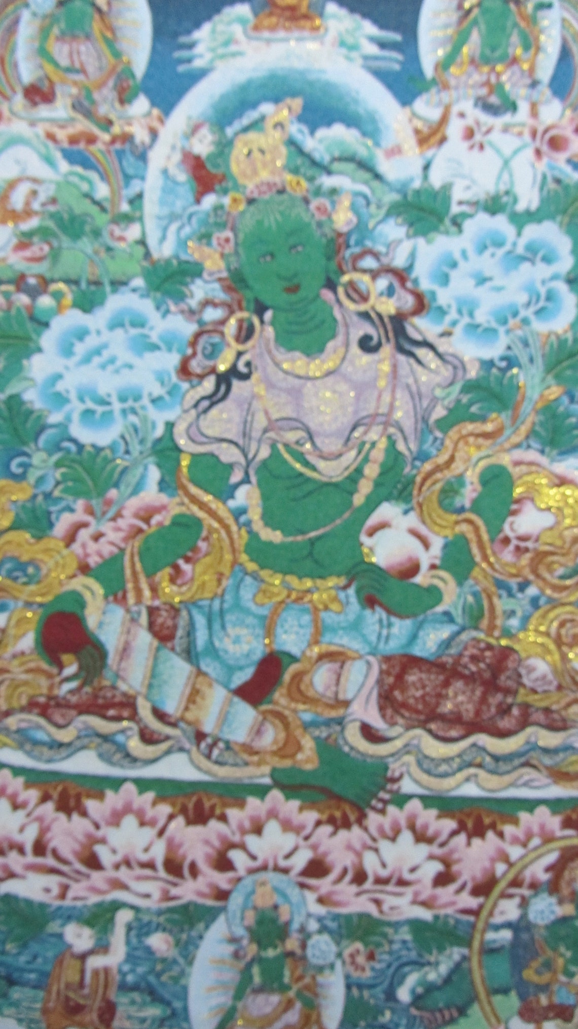 Tibetan Thangka Painting, Silk Braid Painting Green Tara Buddha ...
