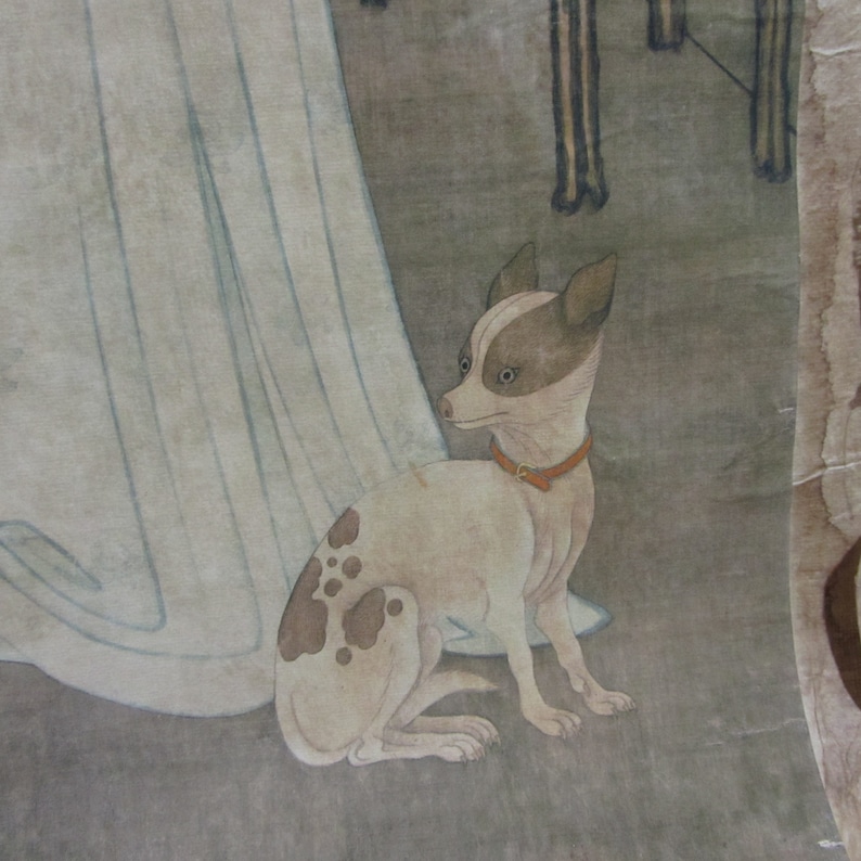 Large Chinese Old Paper Painting Lady of the Song Dynasty Old Water ...