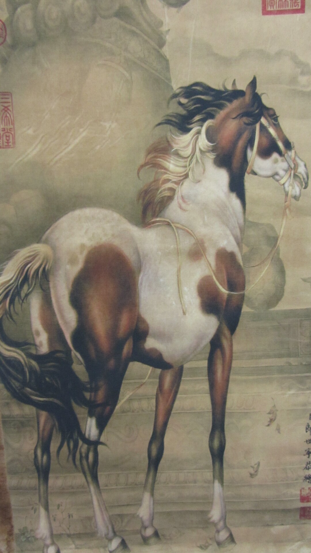 Large Old Chinese Paper Painting Horse China Folk Scroll Old Water ...