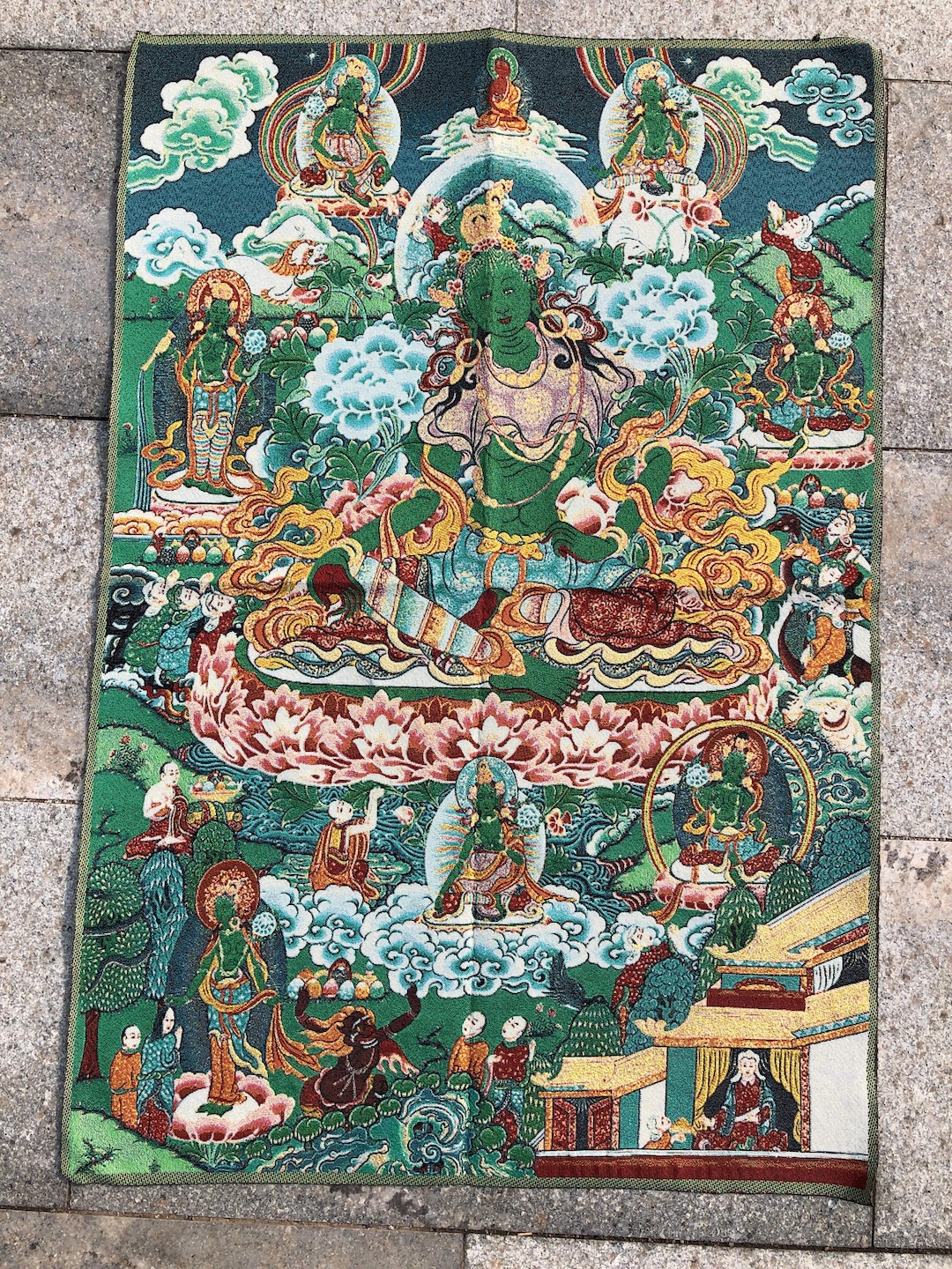 Tibetan Silk Braid Thangka Painting, Painting Green Tara Buddha ...