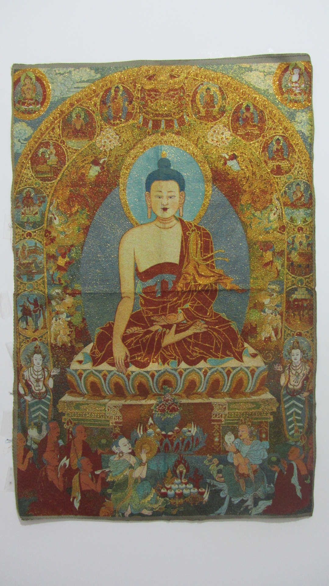 Tibetan Thangka Silk Print Painting Buddha Shakyamuni Buddhism Thangka ...