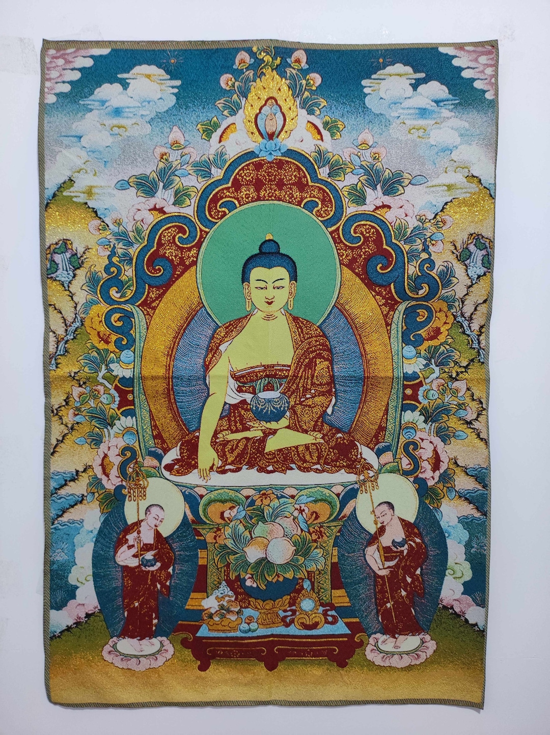 Tibetan Thangka Silk Print Painting Buddhist Deity Craft Shakyamuni ...