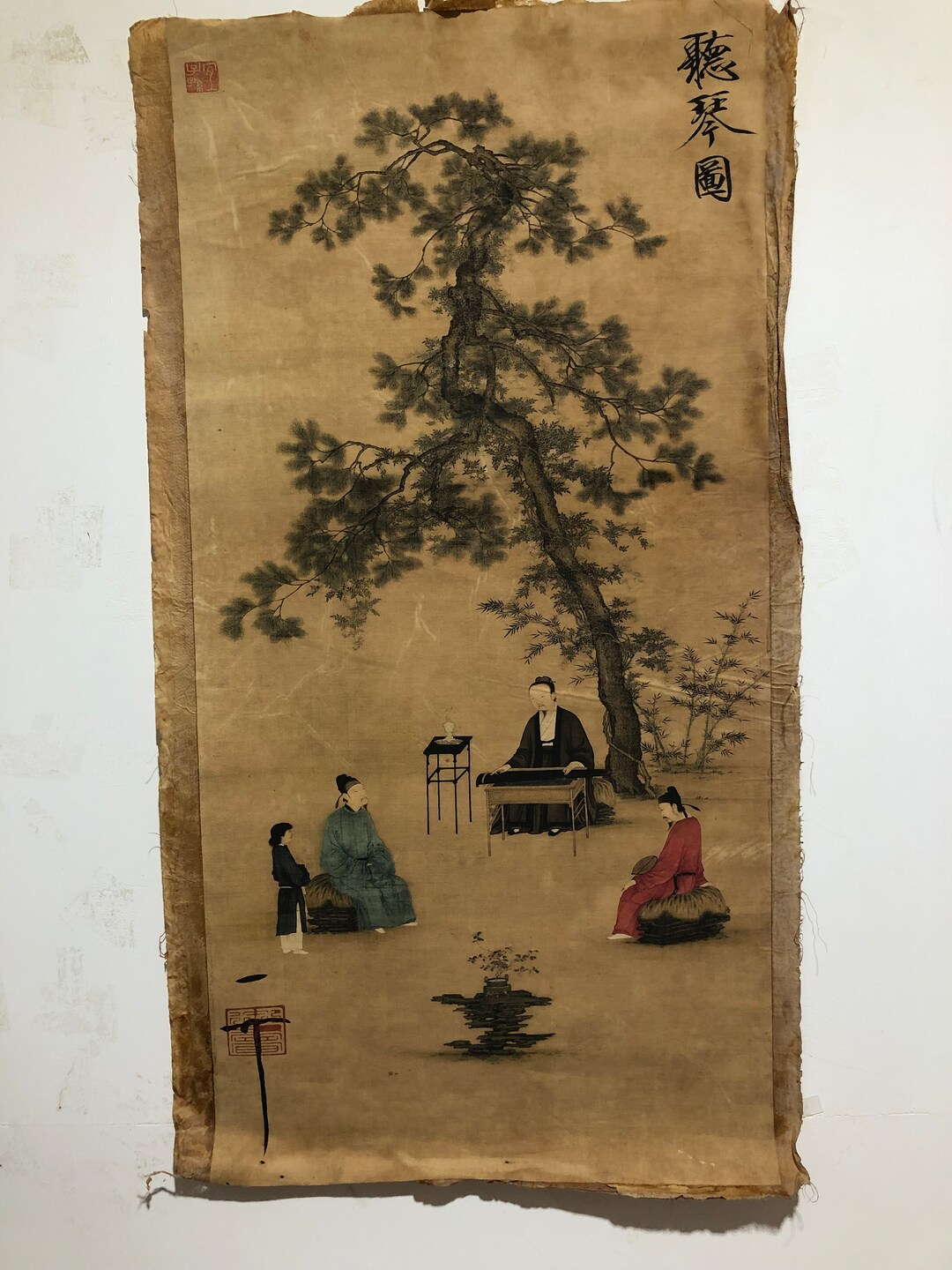Old Paper Painting Landscape and Figurine China Folk Painting Scroll ...