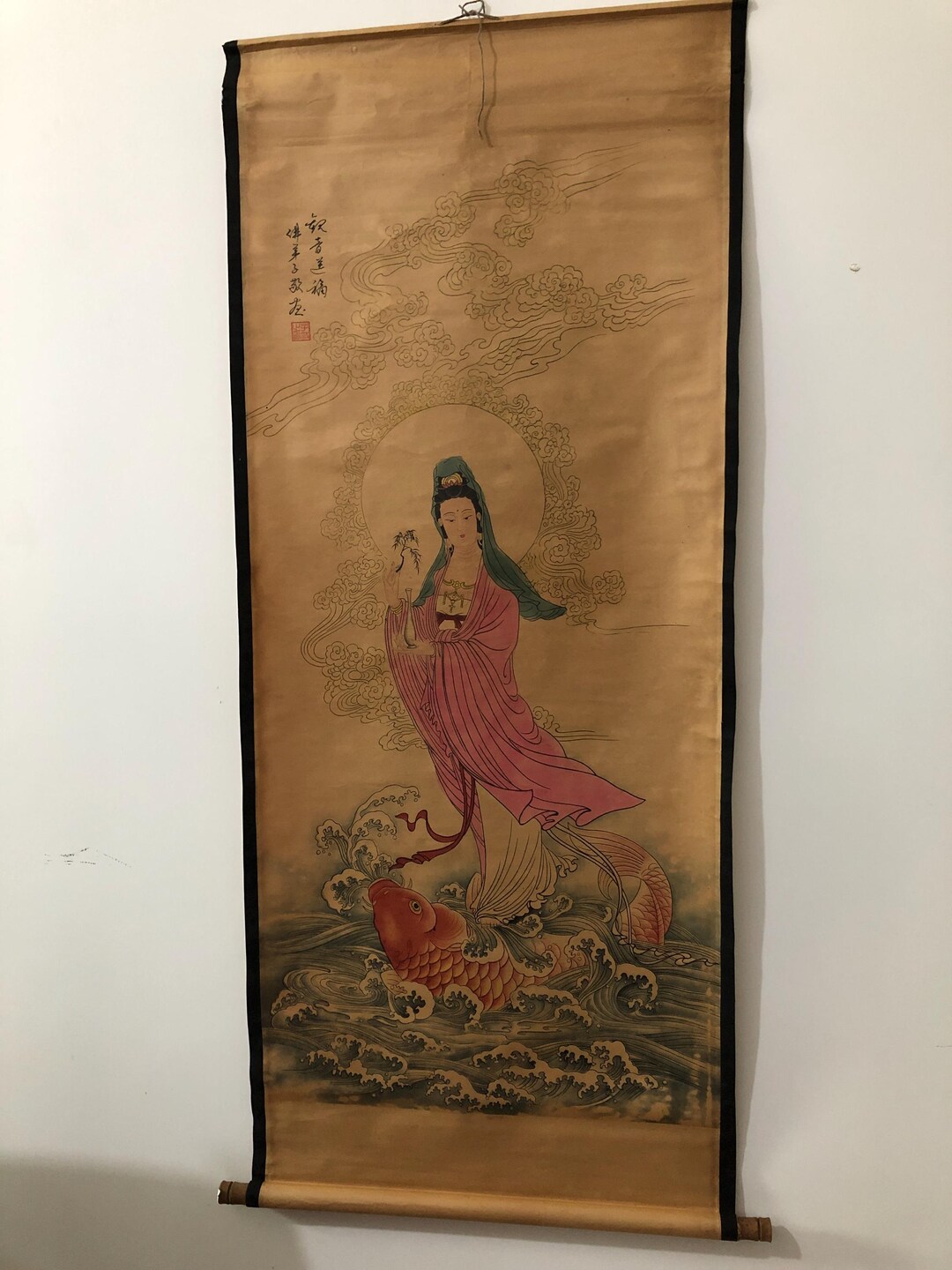 Guanyin Painting, Rustic Signed Chinese Wall Hanging Scroll Interior ...