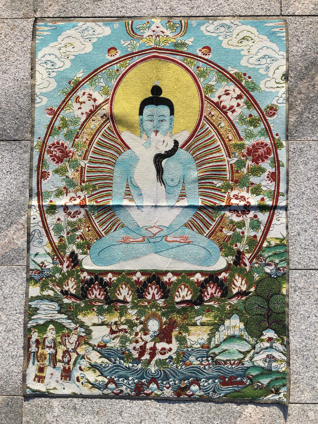 Tibetan Silk Braid Thangka Painting, Love Buddha Mantra Powerful Love ...