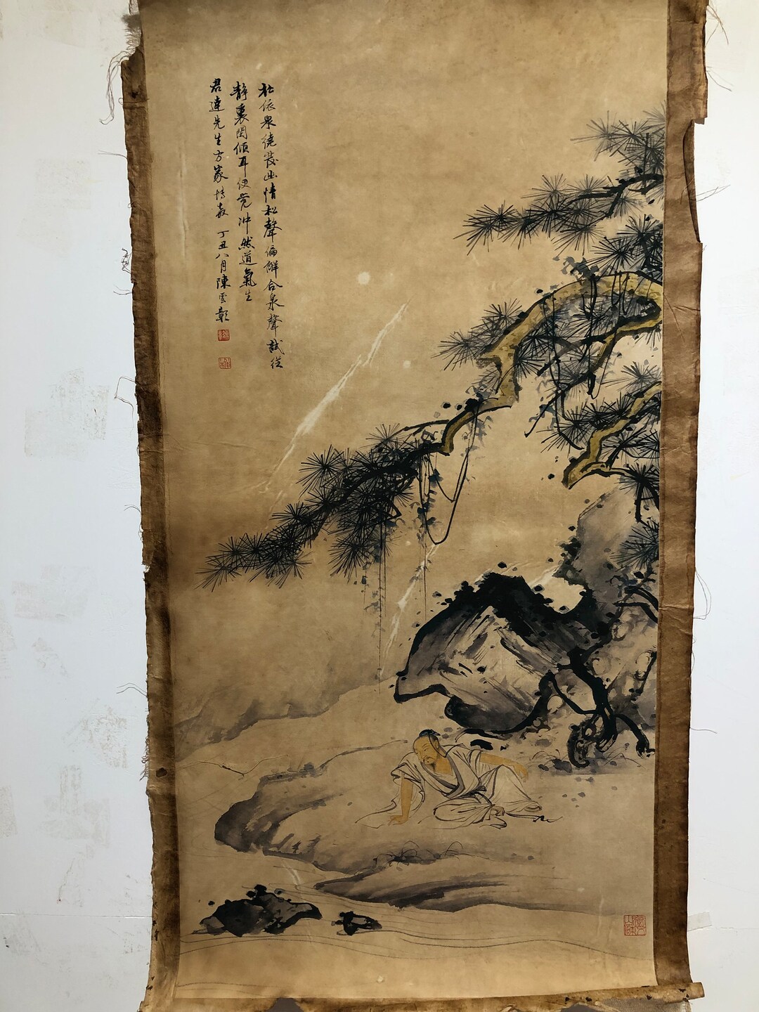 Old Paper Painting Landscape and Figurine China Folk Painting Scroll ...